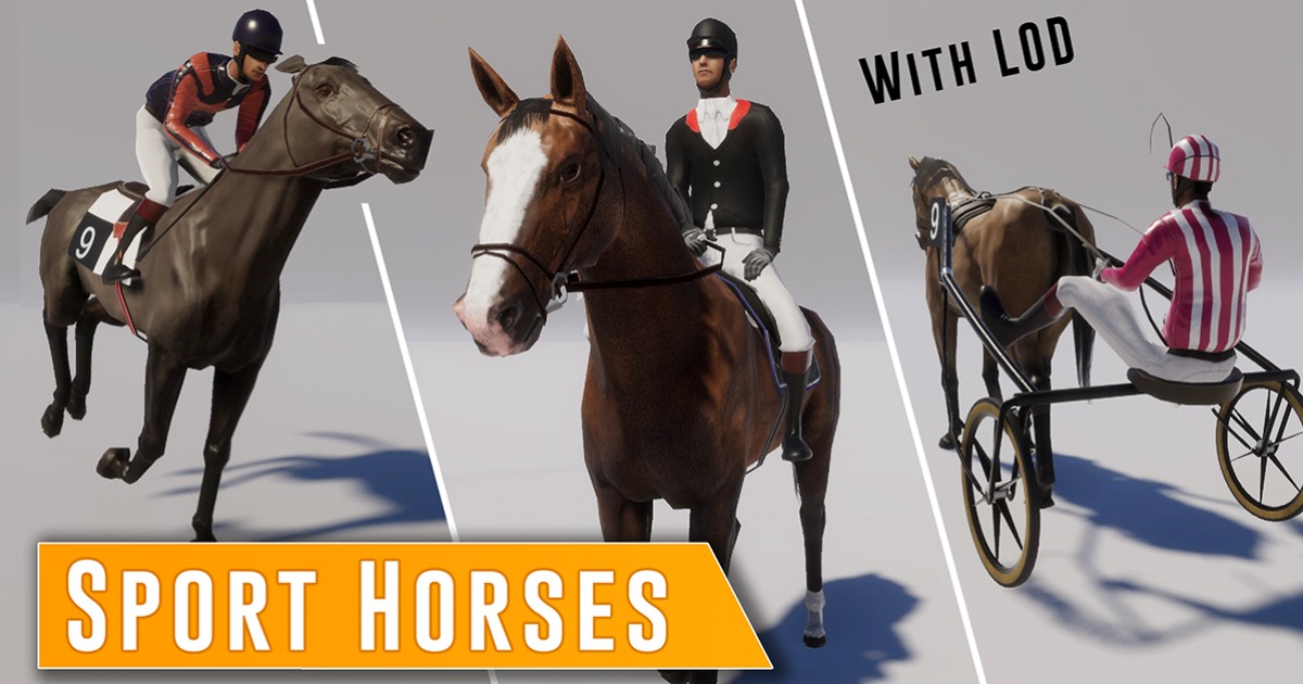 Sport Horses with jockey, rider, sulky | Characters | Unity Asset Store