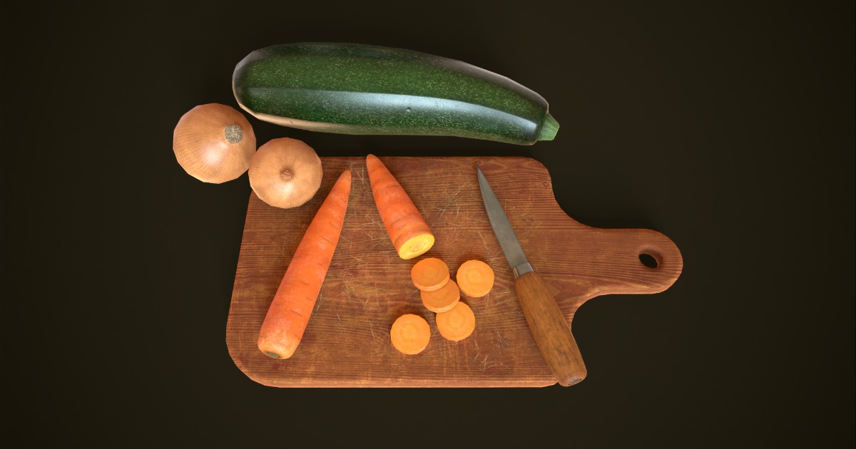 3D Set of Vegetables with cutting board and knife | 3D Food | Unity ...