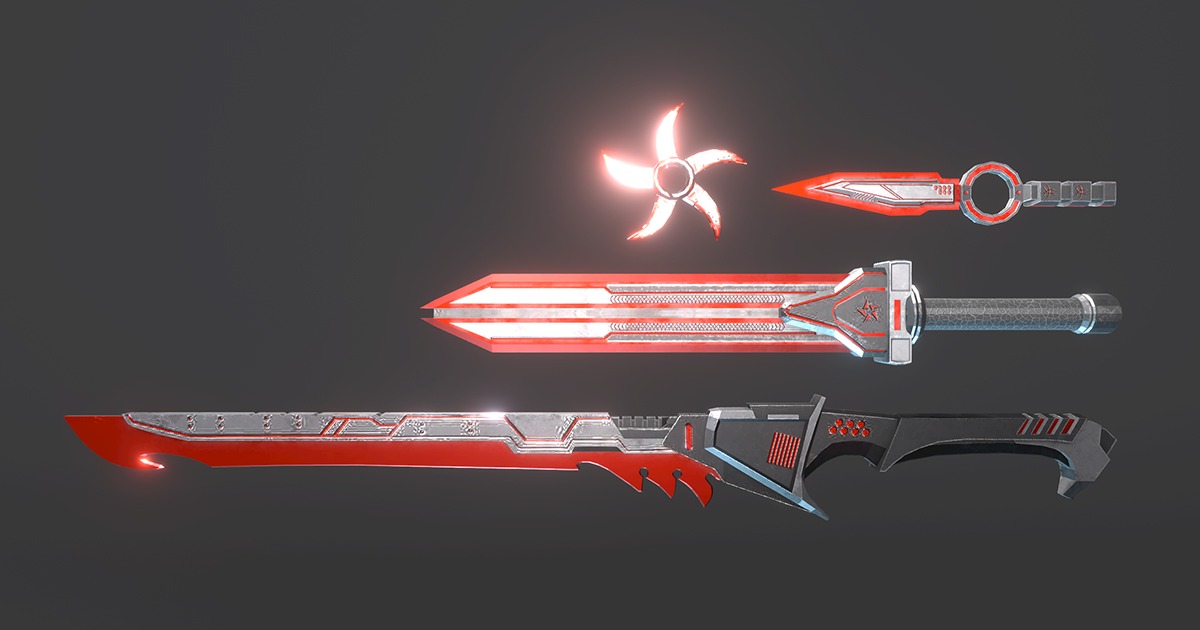Sci-Fi Melee Weapons Pack – Swords, Dagger & Shuriken (Game-Ready) | 3D ...