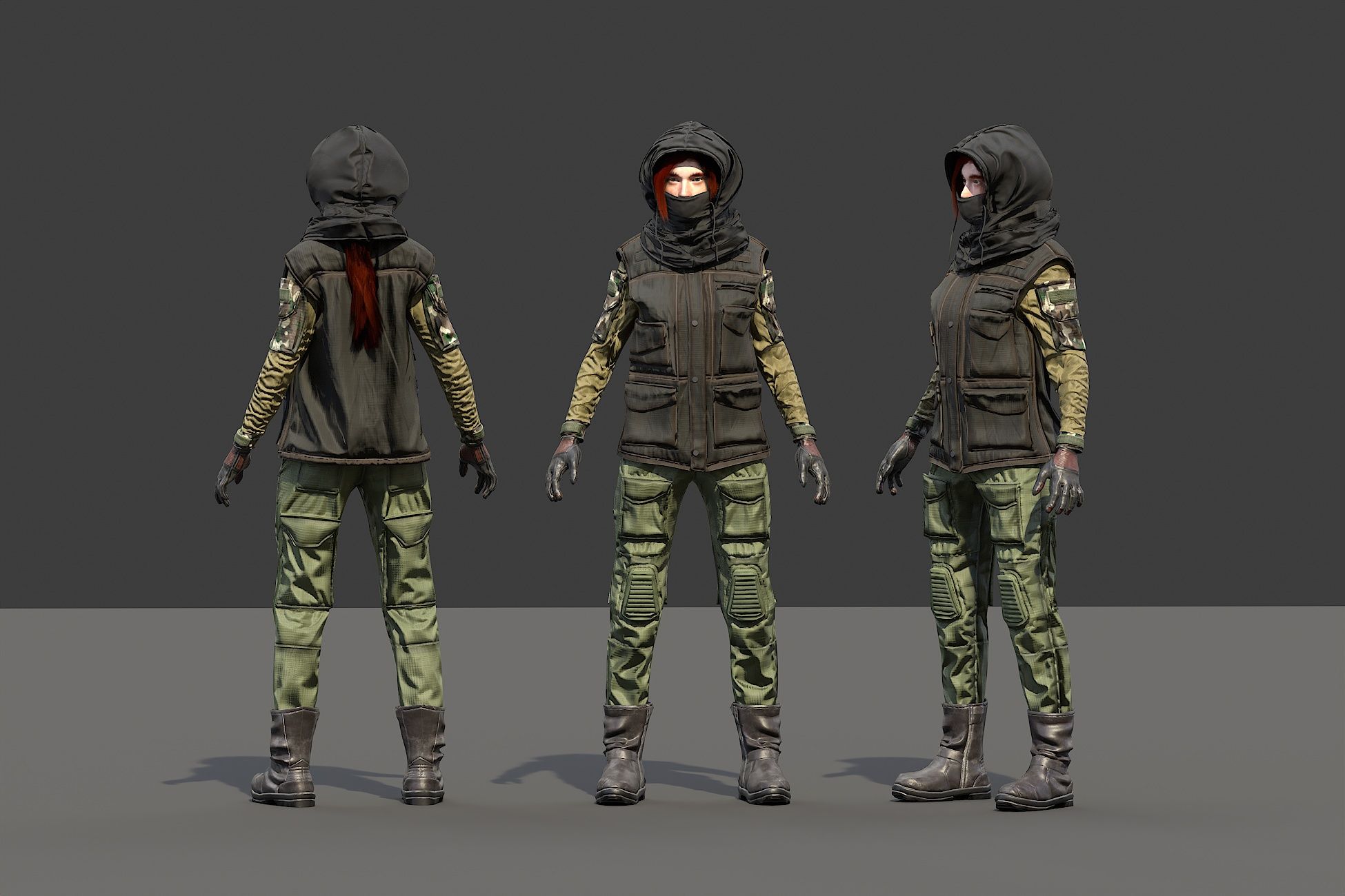 Military woman in black jacket and hood | Characters | Unity Asset Store