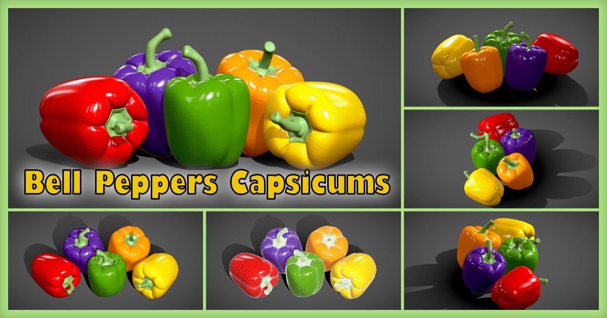 5 Bell Peppers - Capsicum - Low Poly Realistic Vegetable | 3D ...