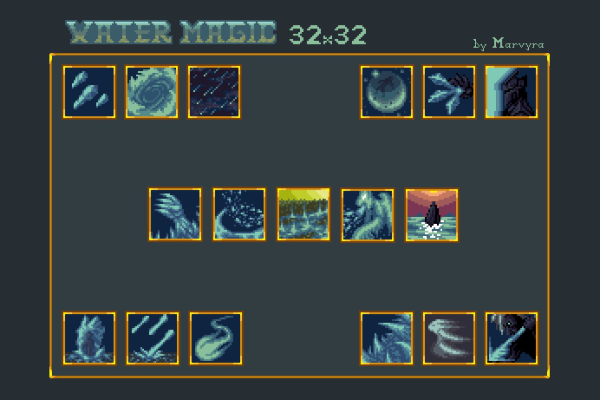 Unique Fantasy Water Magic Icons [32x32] | 2D Icons | Unity Asset Store