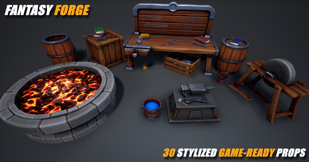 Stylized Forge Pack – Fantasy Environment Props – Game Ready | 3D 道具 ...