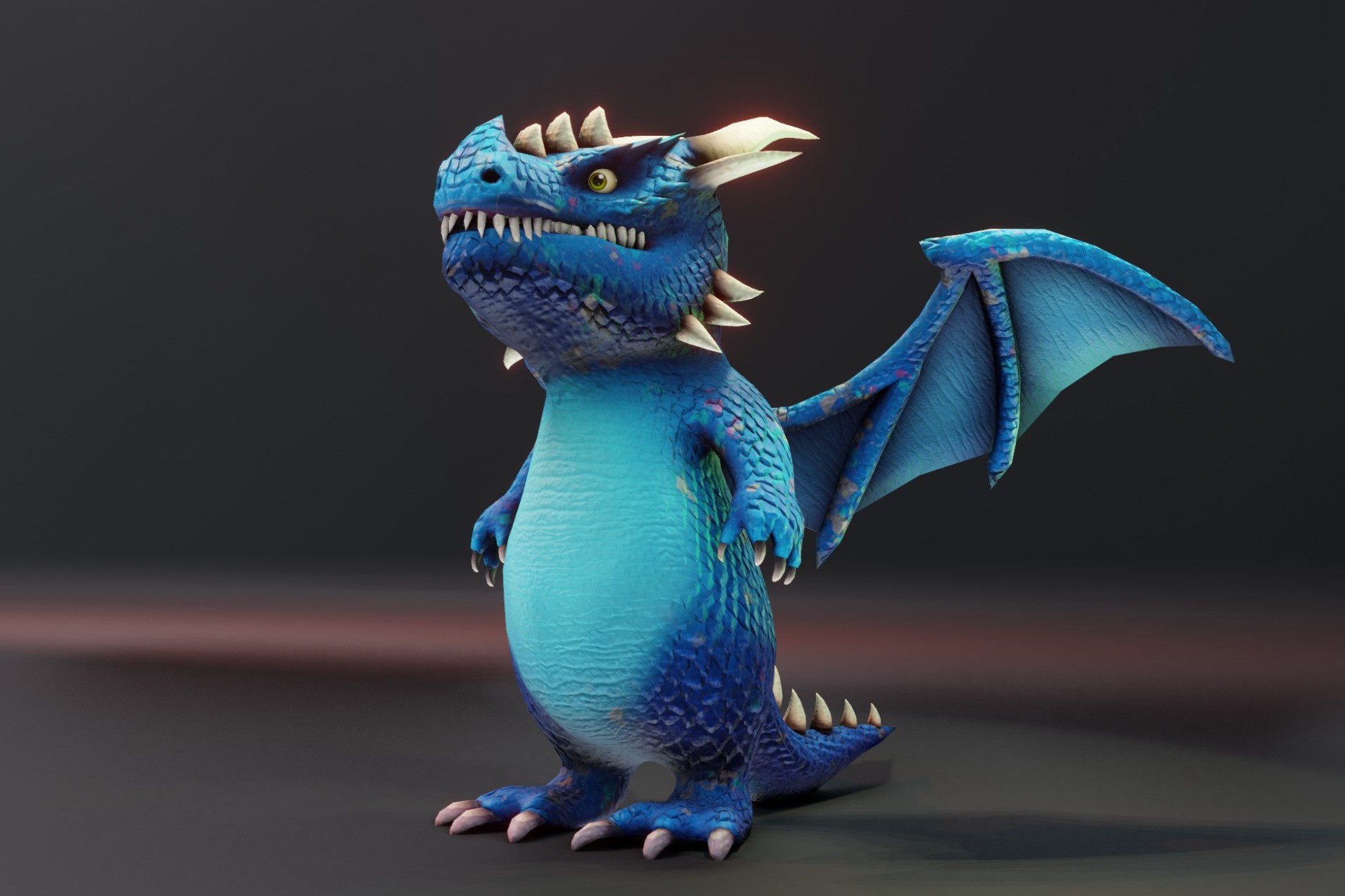 Stylized Blue Dragon 3D Model (Low-Poly, Game-Ready, Animated, Built-In ...