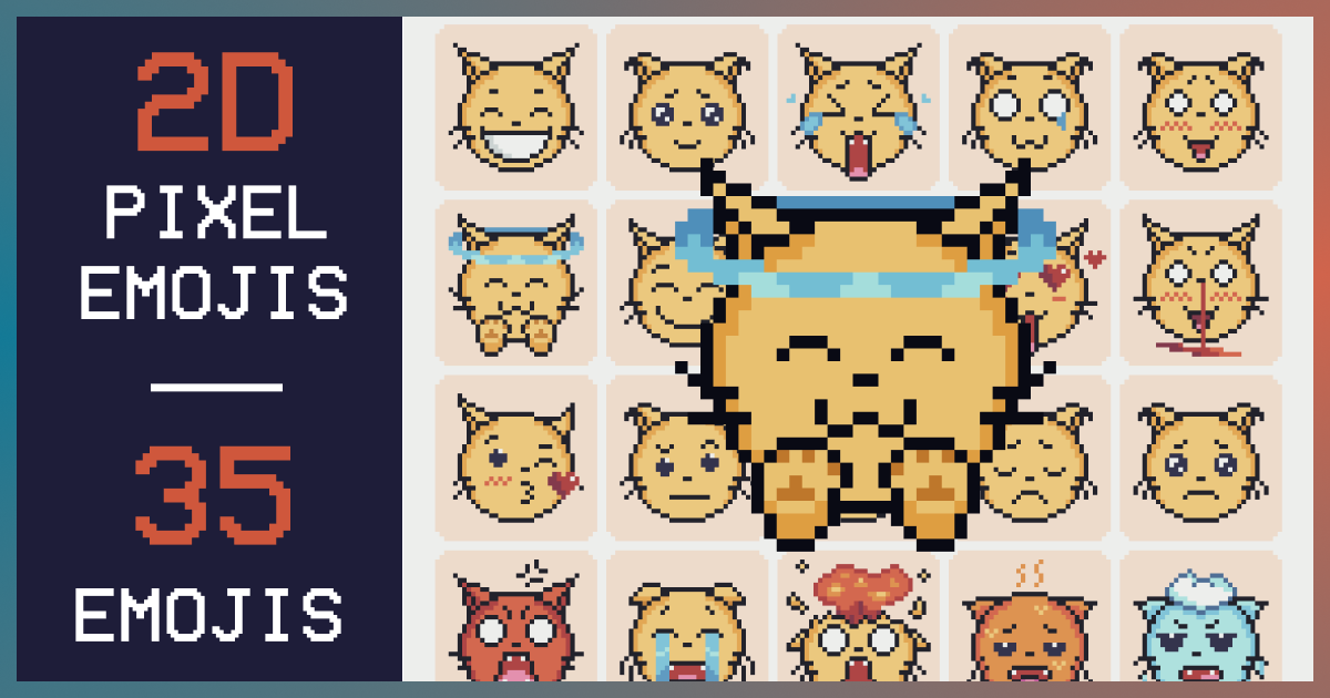Pixel art Cat Emoji Anime Style | 2D GUI | Unity Asset Store