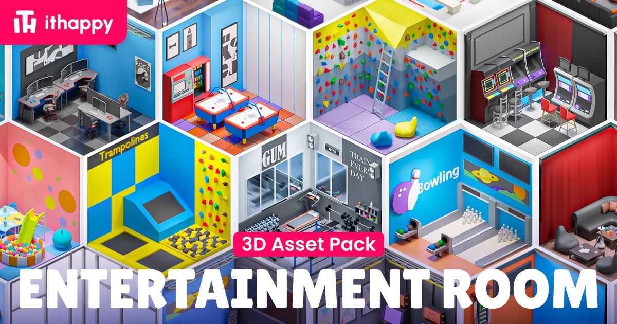 Entertainment Rooms - Low Poly 3D Models Pack | 3D Interior | Unity ...