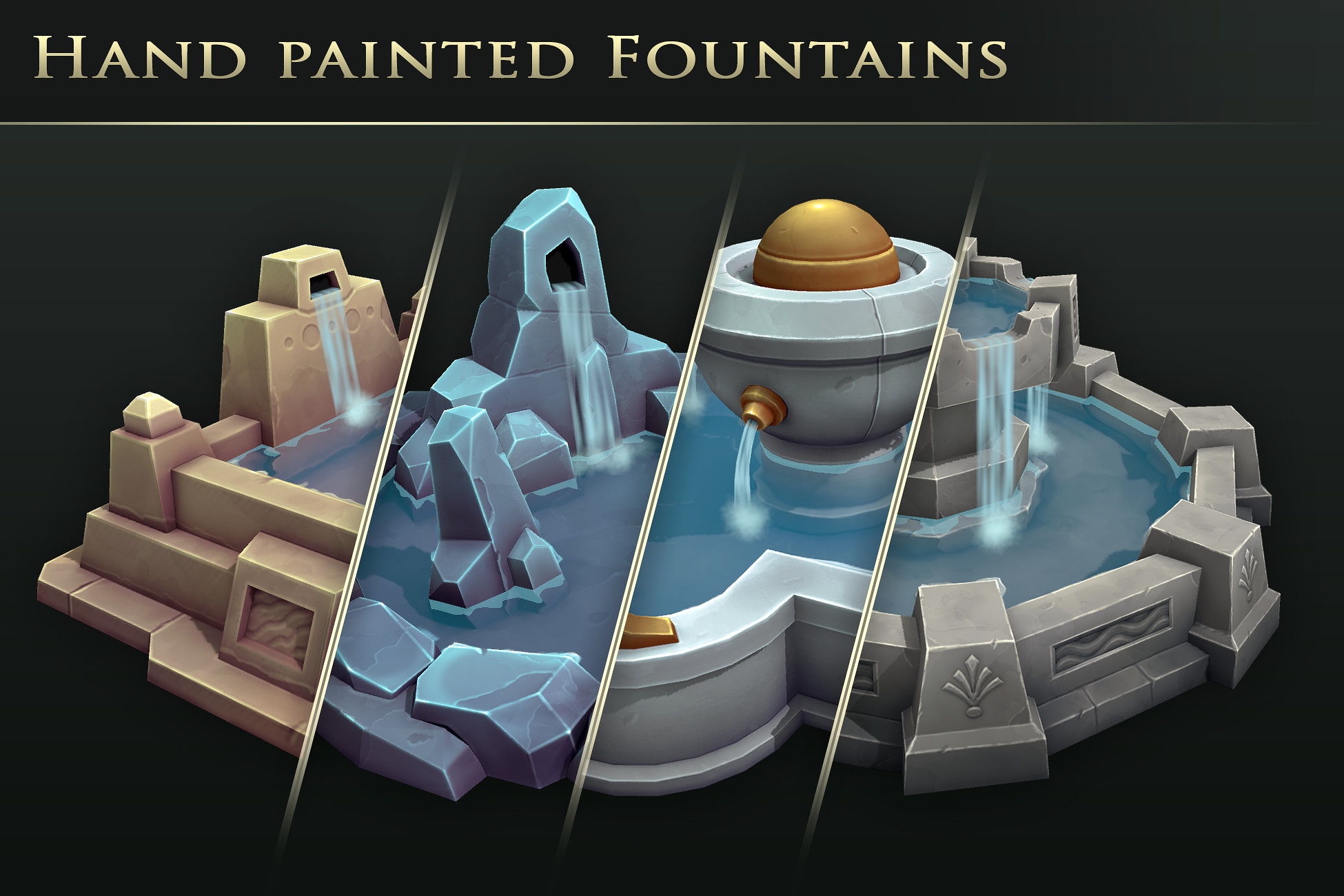 Hand Painted Fantasy Fountains | 3D Props | Unity Asset Store