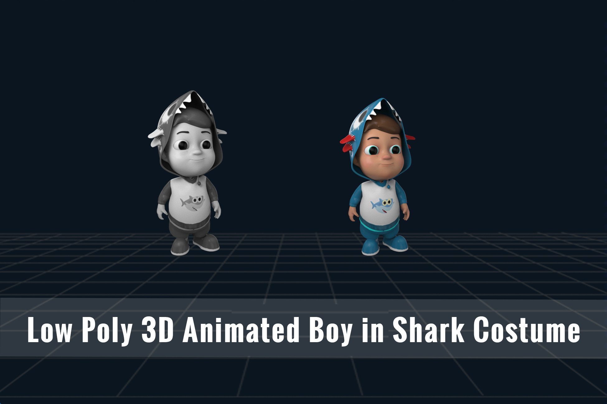 Low Poly 3D Animated Boy in Shark Costume | 3D キャラクター | Unity Asset Store