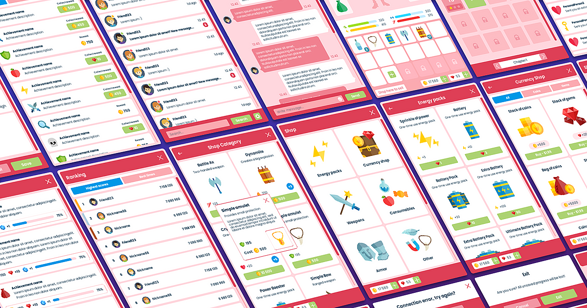 Ultimate Pink GUI PRO kit - complete UI + PSD sources | 2D GUI | Unity ...