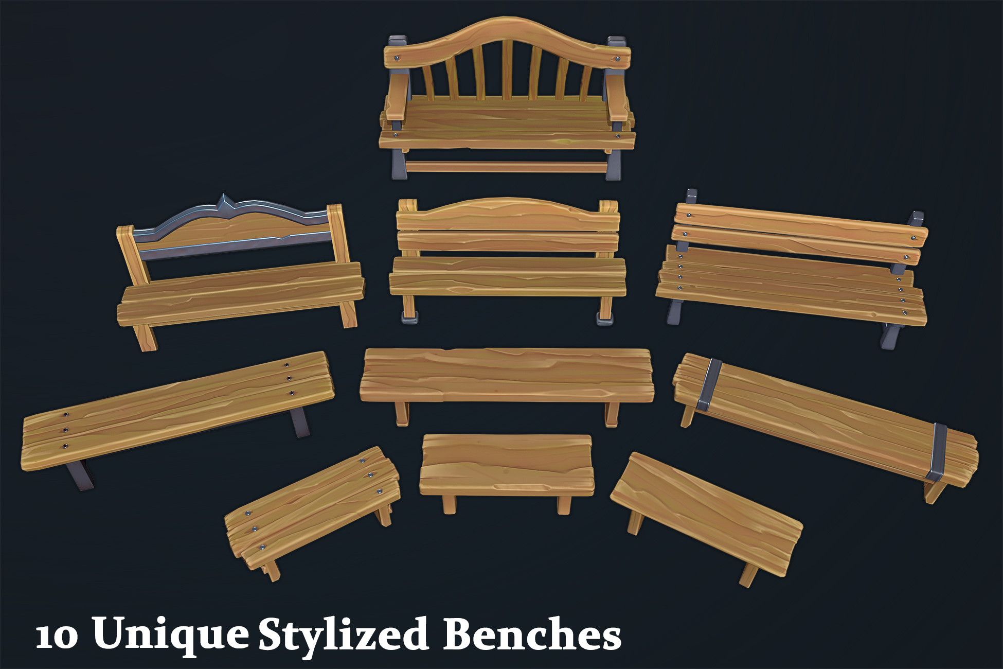 10 Stylized Benches | 3D Furniture | Unity Asset Store