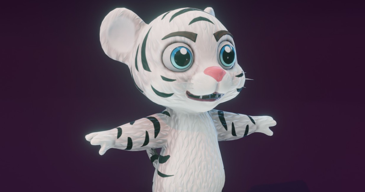 Cartoon White Tiger 3D Model (Low-Poly, Game-Ready, Animated, Built-In ...
