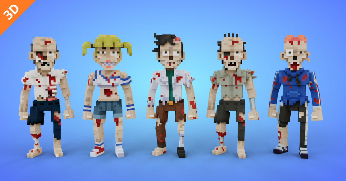 Voxel Zombie Characters Pack - 3D Lowpoly Models | Characters | Unity Asset Store