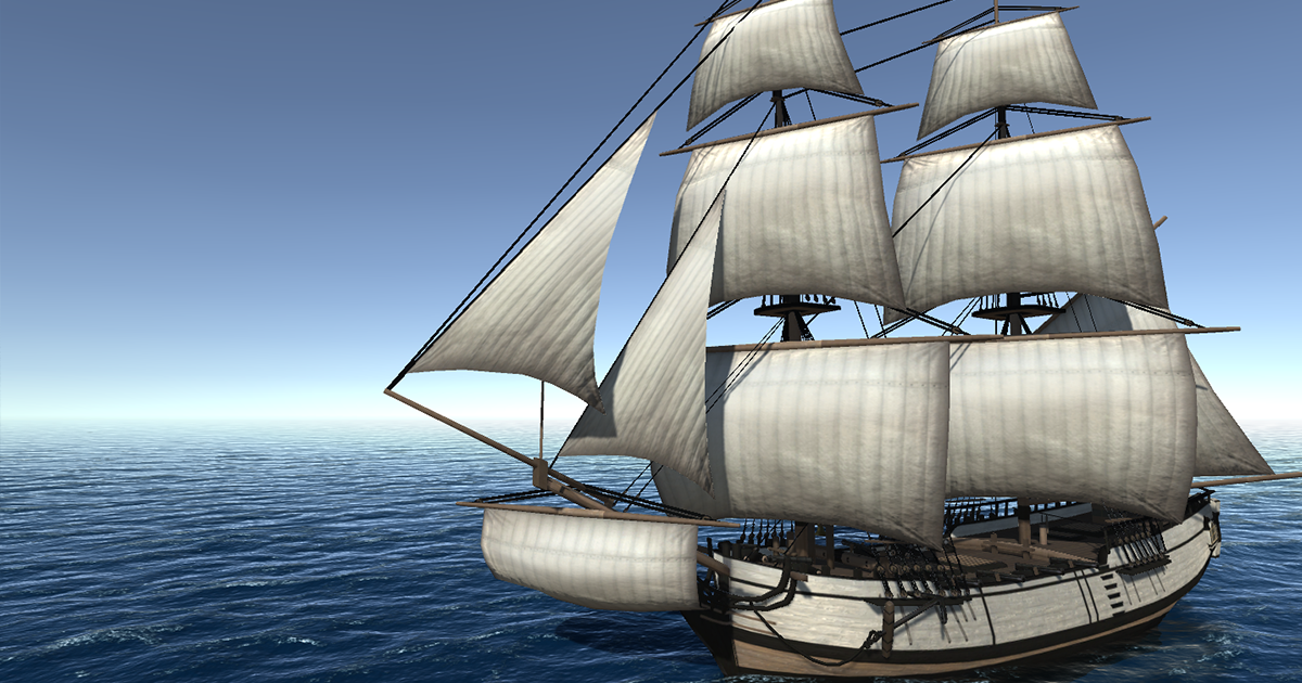 Low/Mid Poly Merchant Brig | 3D Sea | Unity Asset Store