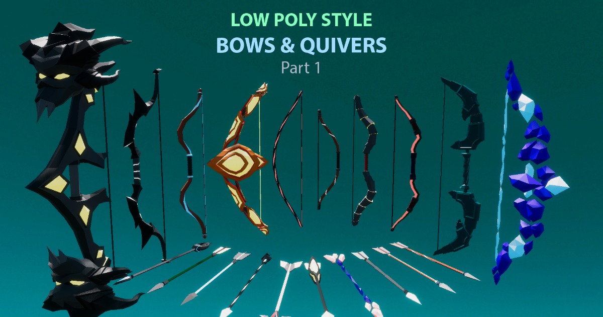 Low Poly Style Bows & Quivers Part 1 | 3D Weapons | Unity Asset Store
