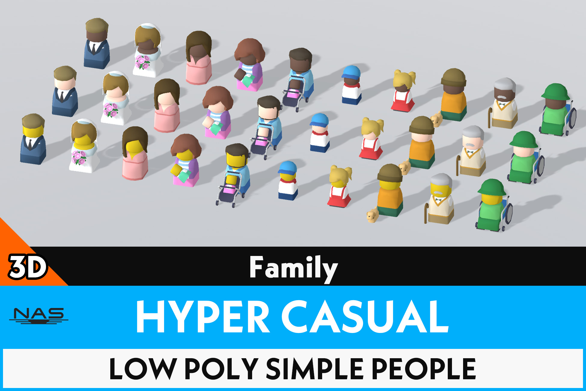 Family Hyper Casual Low Poly Simple People 3d Characters Unity