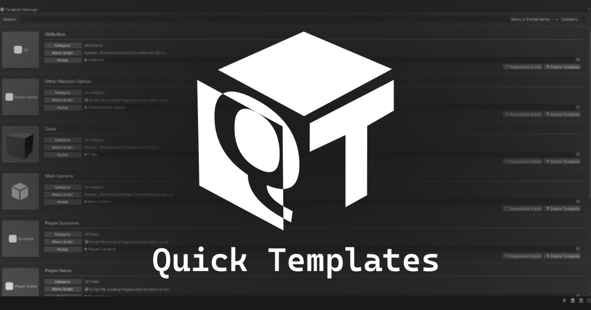Quick Templates Utilities Tools Unity Asset Store