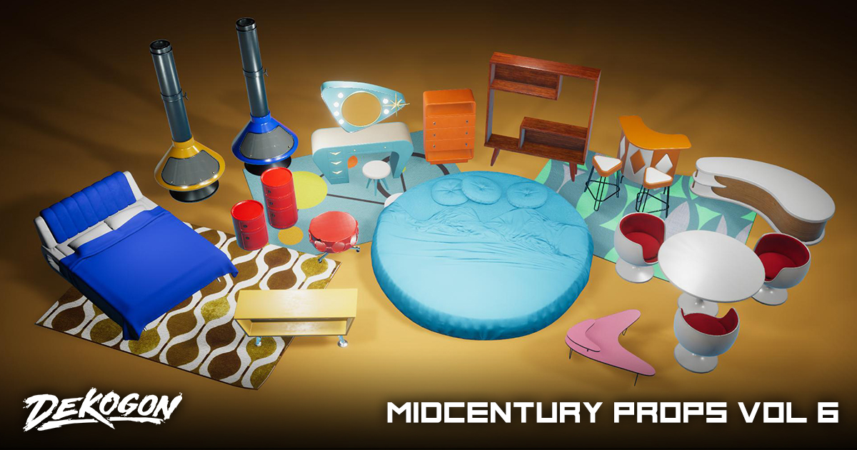 Retro Mid Century Mod Props VOL.6 - Household Furniture and Props | 3D ...