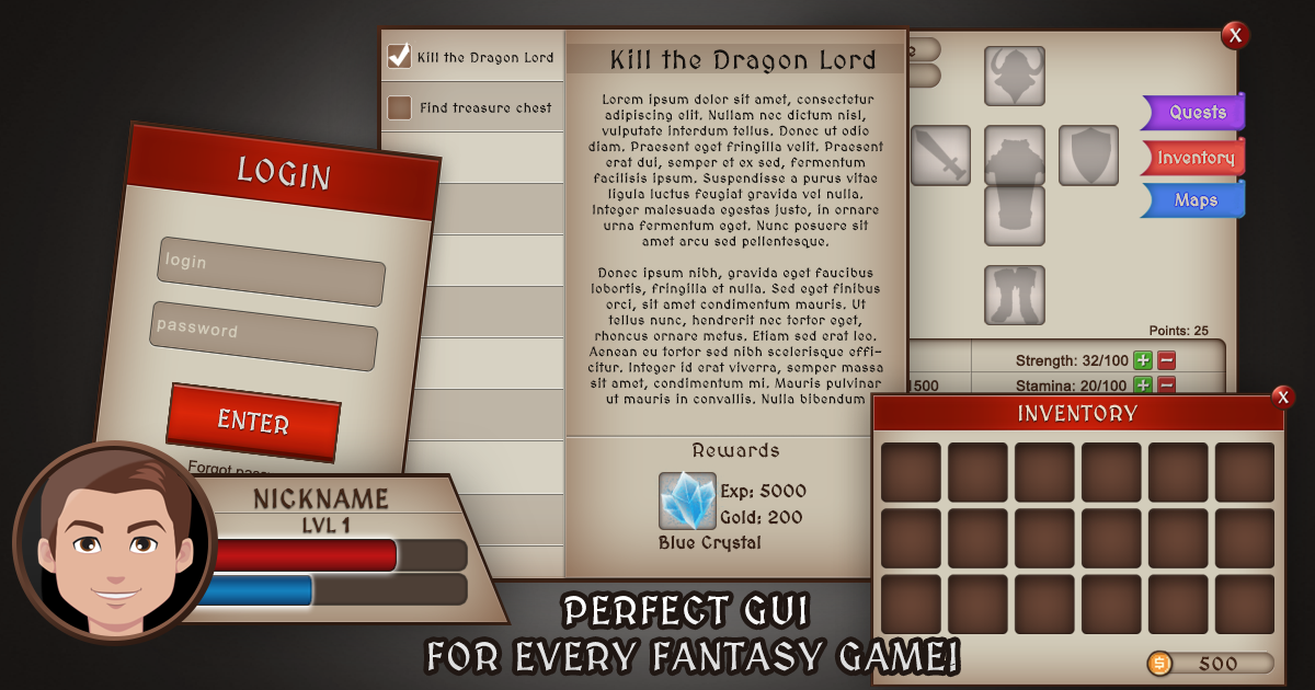 SIMPLE FANTASY GUI | 2D GUI | Unity Asset Store