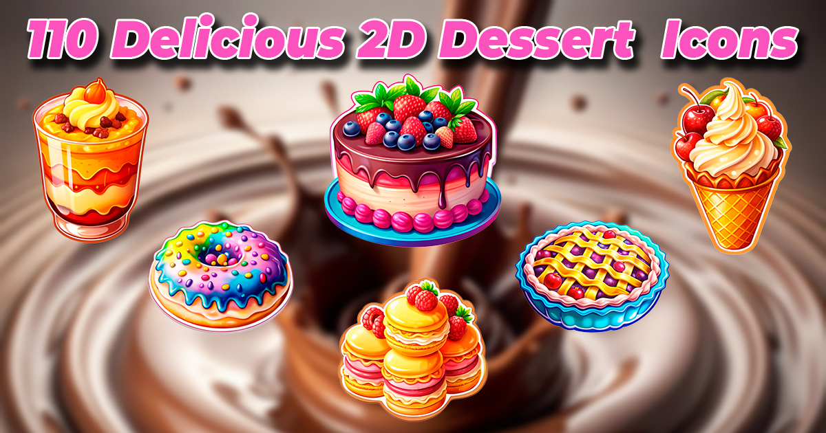 110 Delicious Dessert Icons 2D Food Art Pack, Transparent Background ...