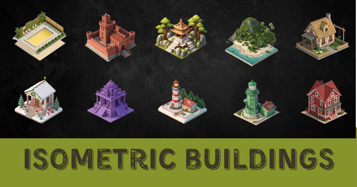 [v2] Isometric Building Set: 315 Structures on Transparent Background ...