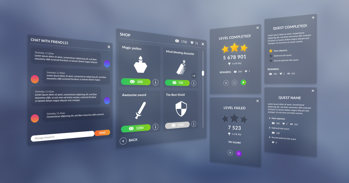 Flat clean GUI - over 200 PNG files! | 2D GUI | Unity Asset Store