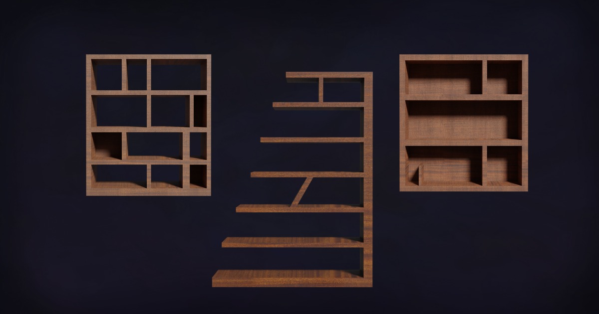Deco BookShelfs Wood Style Scape Lignum Lot 2 Group N3- Low | 3D ...