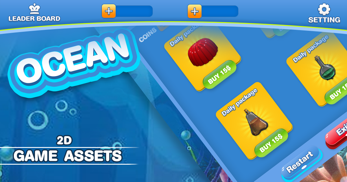 Ocean Game UI Pack - Sea GUI Kit | 2D GUI | Unity Asset Store