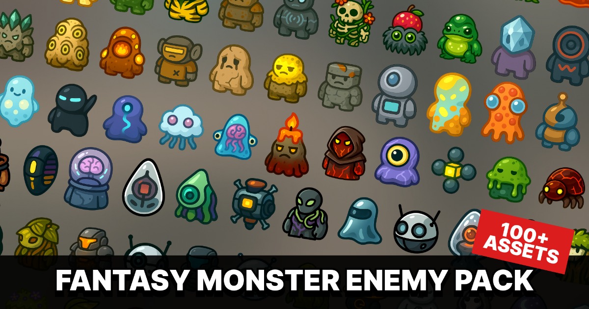 Monster Enemy Pack Fantasy Alien Slime Plant Fire Rock Elemental ...