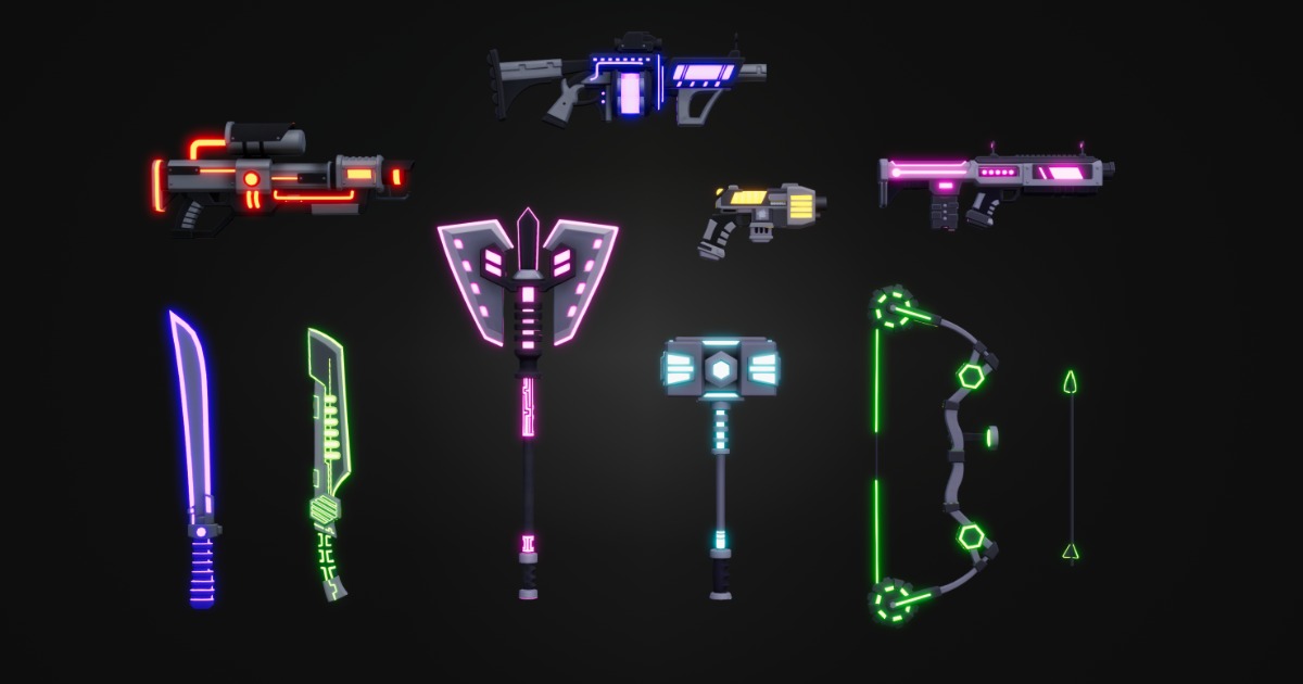 Neon Cyber Punk Weapon Bundle - Pack 1 | 3D Weapons | Unity Asset Store