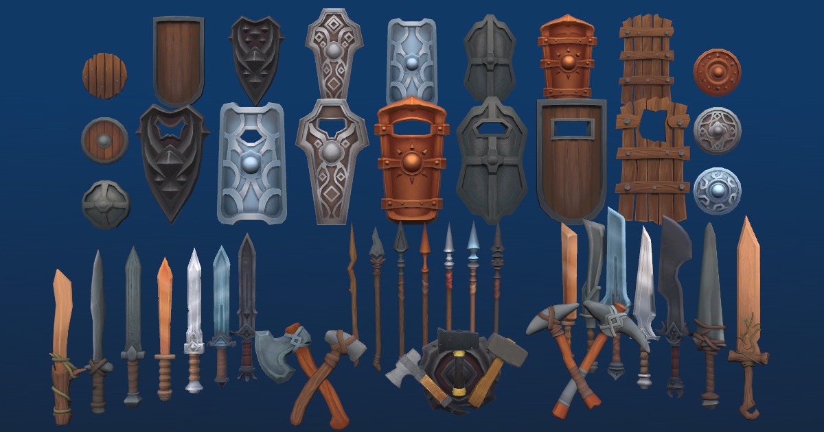 Stylized Melee Weapons & Shields | MEGAPACK#1 | 3D Weapons | Unity ...