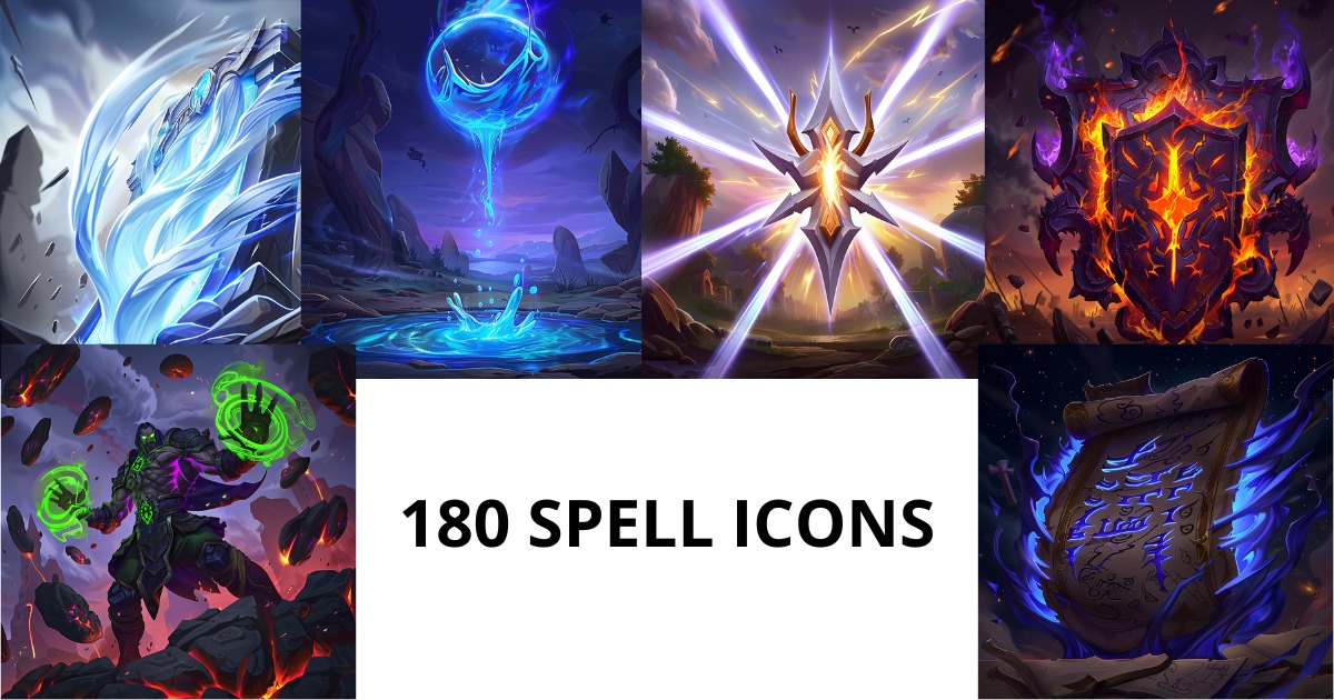 180 Spell Icons Pack - 6 Elemental Types | 2D Icons | Unity Asset Store