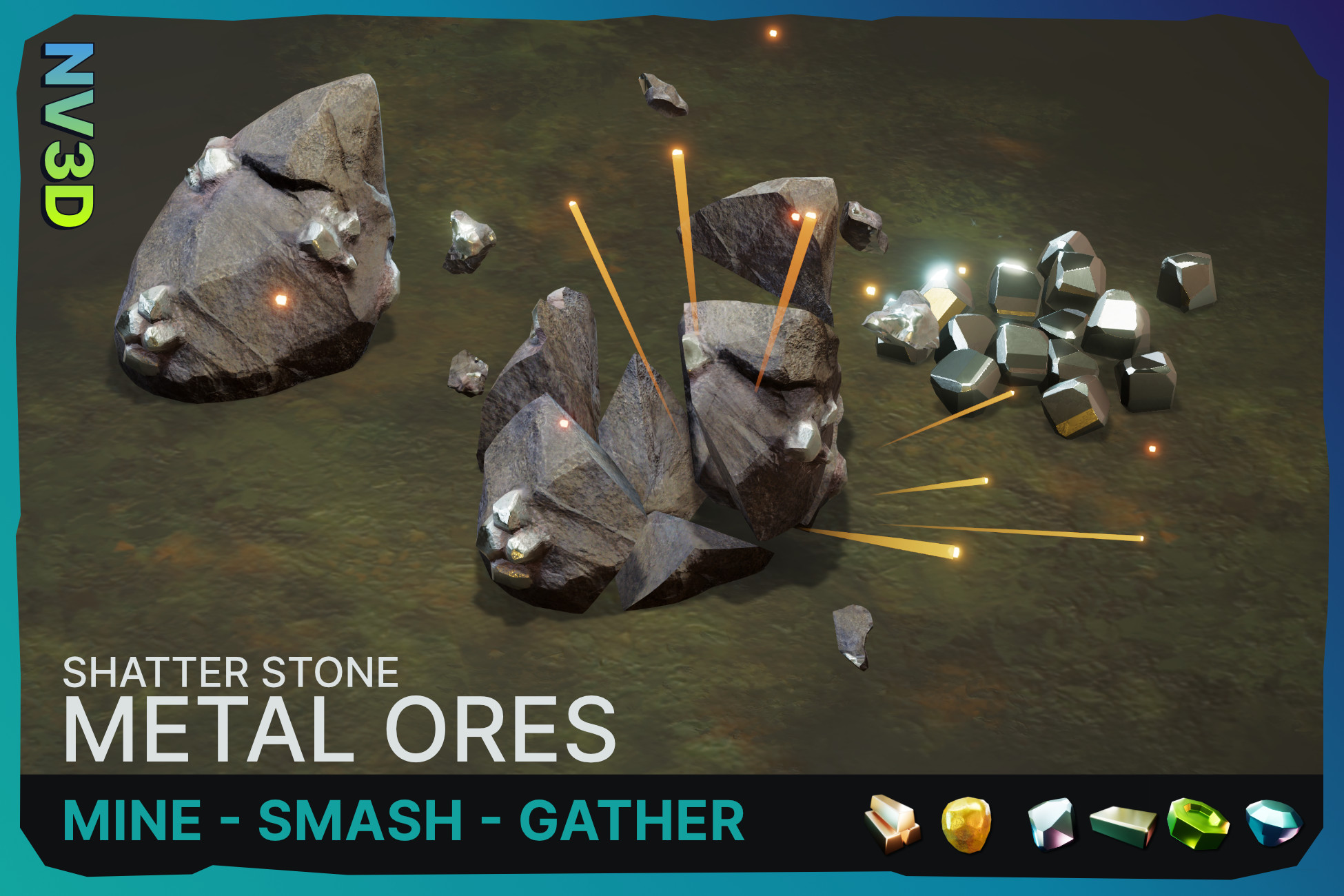 Shatter Stone: Metal Ores Resource Pack | 3D Props | Unity Asset Store