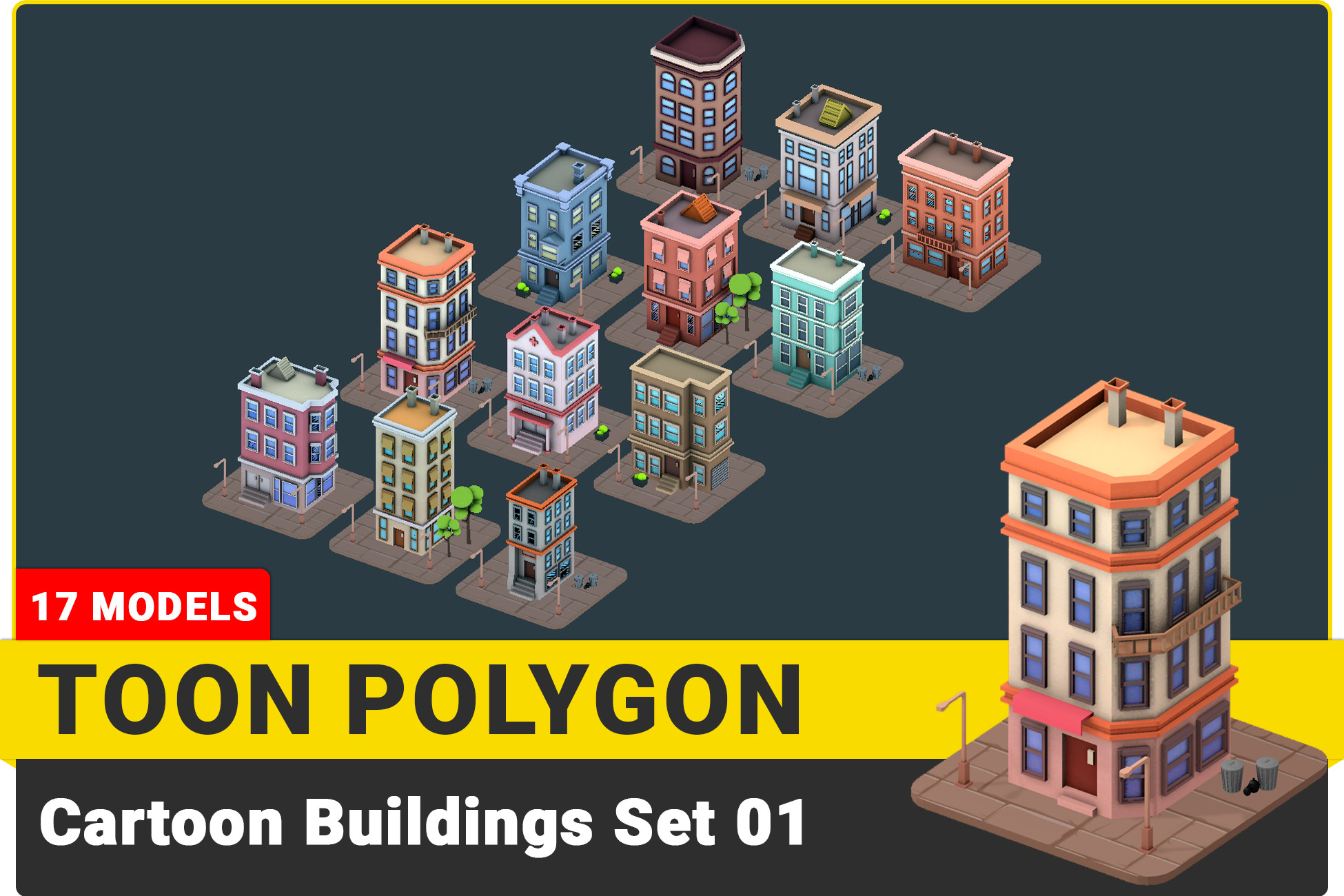 Cartoon Buildings Set 01 | 3D Urban | Unity Asset Store