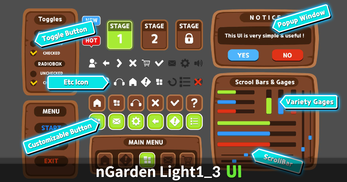 nGarden Light 1-3 UI | 2D GUI | Unity Asset Store