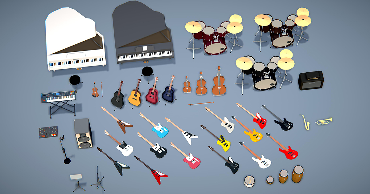 Low Poly Musical Instruments | 3D Props | Unity Asset Store