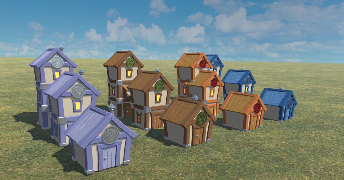 Cartoon Houses Four Elements | 3D Fantasy | Unity Asset Store