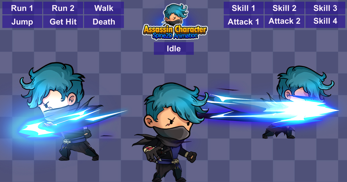 Spine 2D Animation - Assassin Character Animation Pack | 2D Characters ...