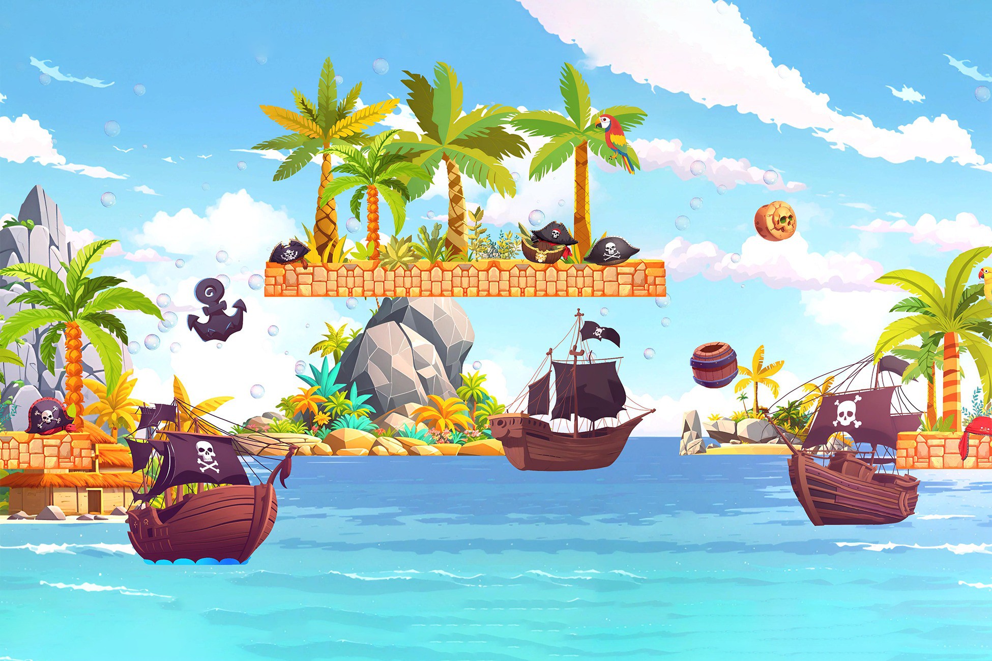 2D Pirate Cove | Treasure Hunt Harbor | Tropical Buccaneer Cove | 2D ...