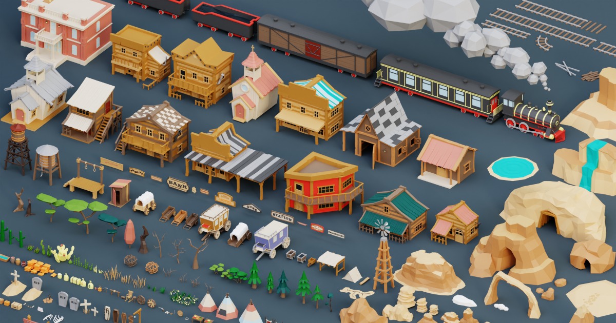 Wild West Low Poly Set – Buildings, Landscapes & Props | 3D 주변환경 ...