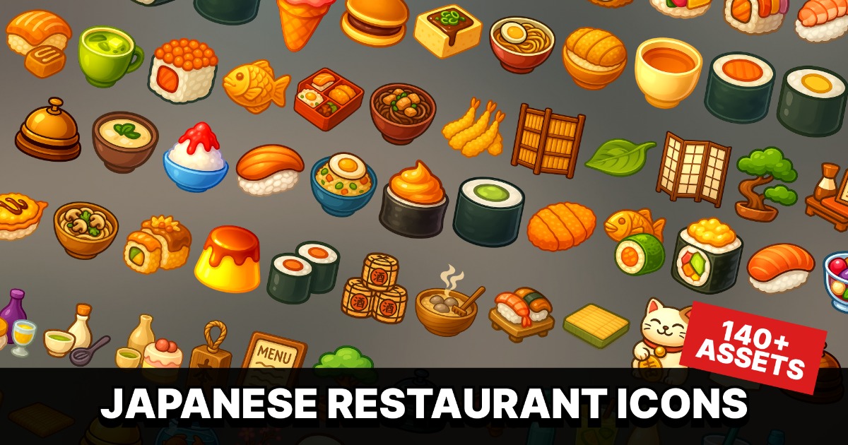 Japanese Sushi Restaurant Icons – Food, Drinks, Tools, Decor, UI Assets ...