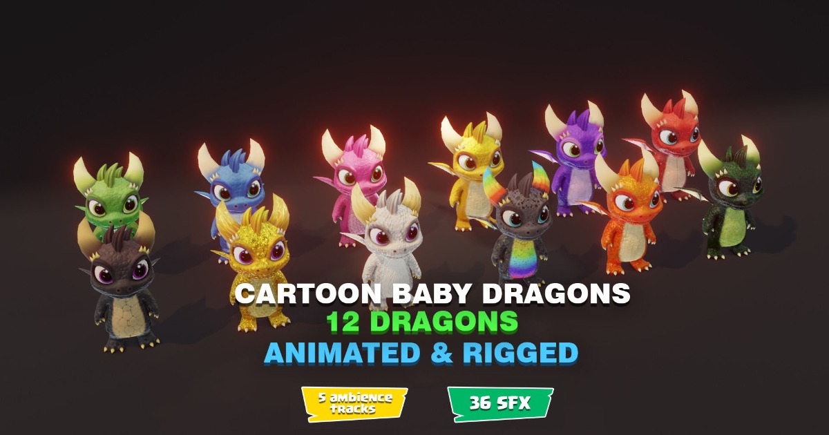 Cute Baby Dragons 3D Model With 5 Music Tracks and 36 Sound Effects ...