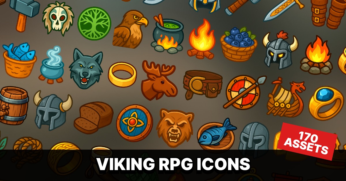 Viking RPG Icons Norse Weapons Armor Runes Animals Food Nordic Game ...