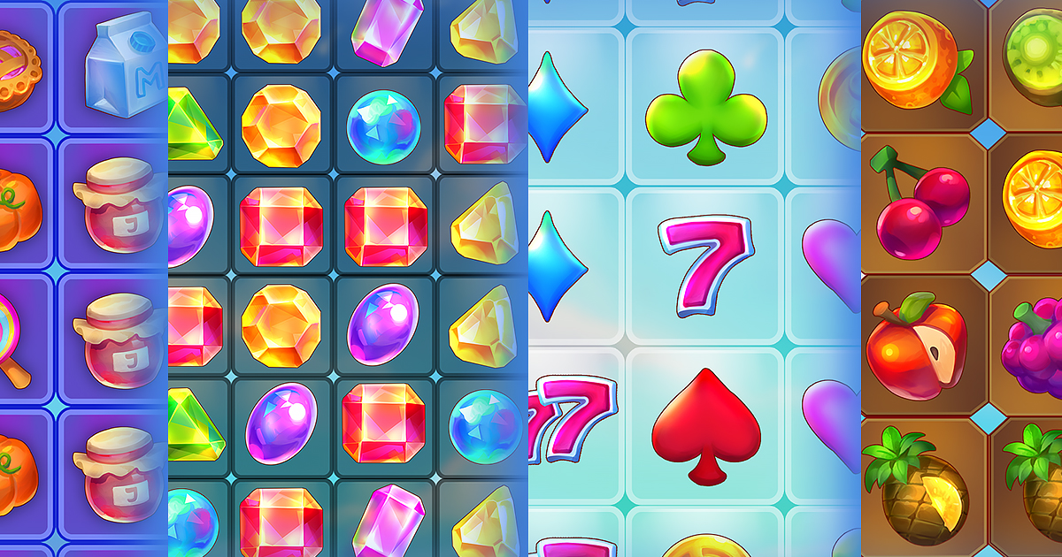 Match 3 Icons - Fruit, Jewels, Casino, Food Pack | 2D Icons | Unity ...