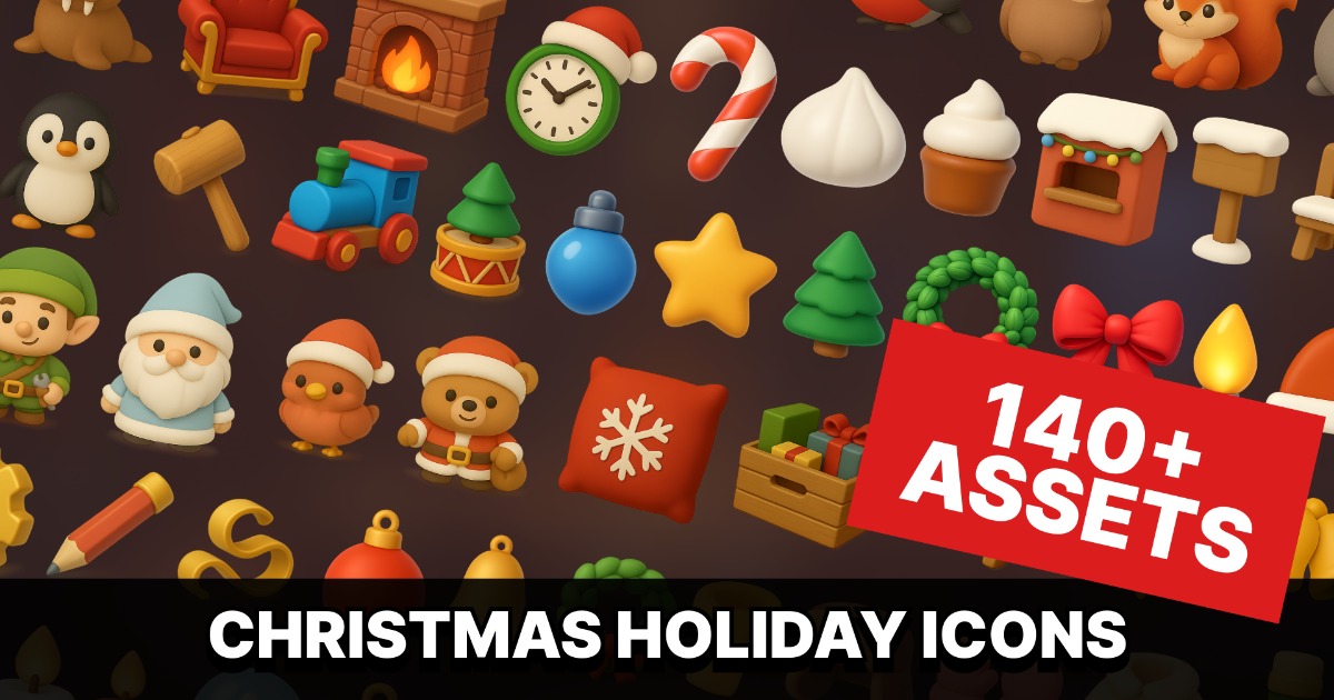 Christmas Holiday Icons Pack Cozy Winter Objects Characters Decorations ...