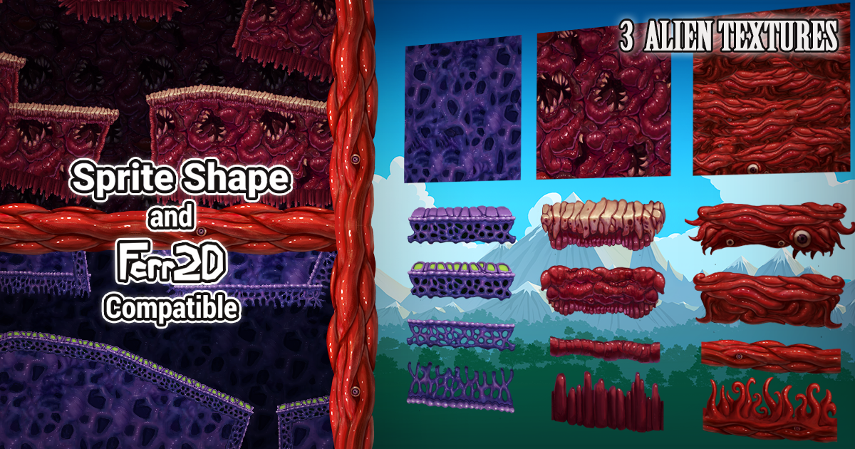 2D SpriteShape/Ferr2D Textures pack - Retro Alien | 2D Environments ...