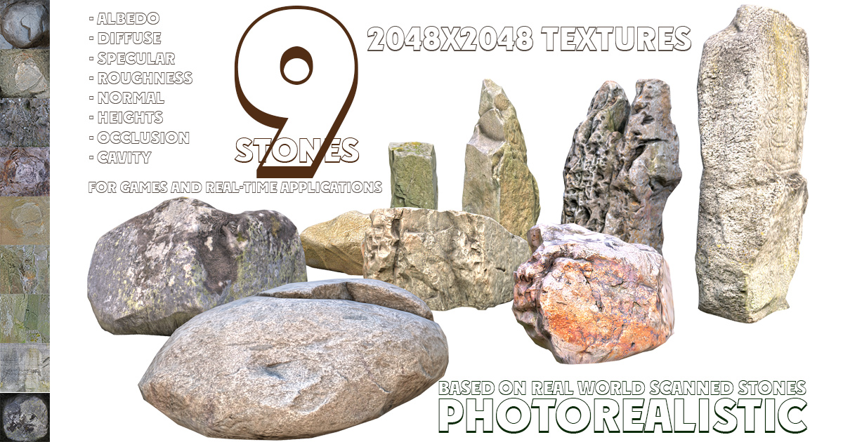 9 Photorealistic Stones | 3D Landscapes | Unity Asset Store