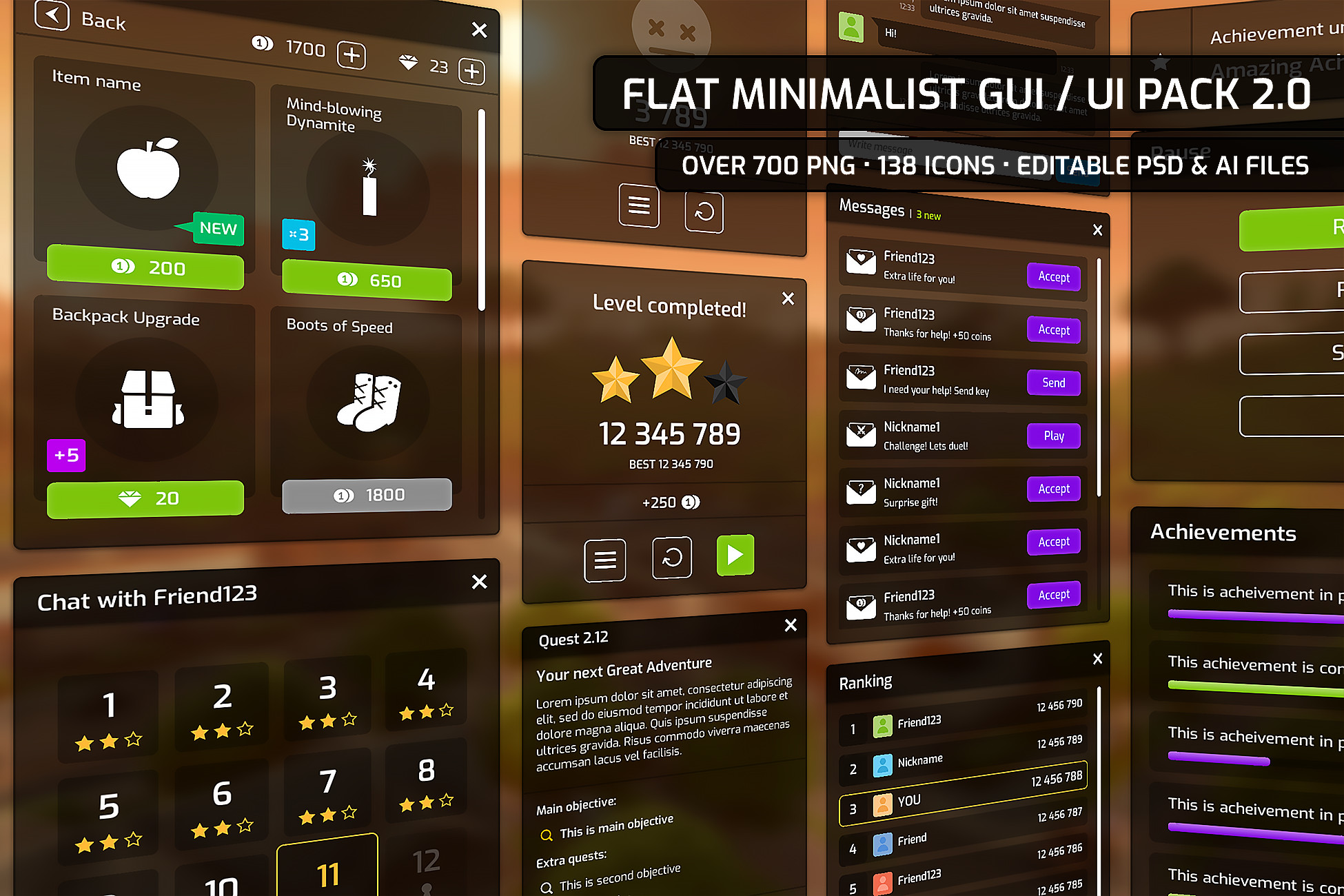 Flat Minimalist GUI / UI pack 2.0 - over 700 PNG! | 2D GUI | Unity ...
