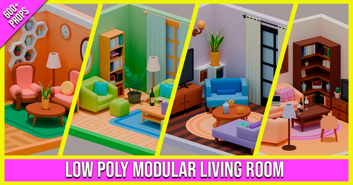 Low Poly Modular Living Room Pack (600+ Props) | 3D Interior | Unity ...
