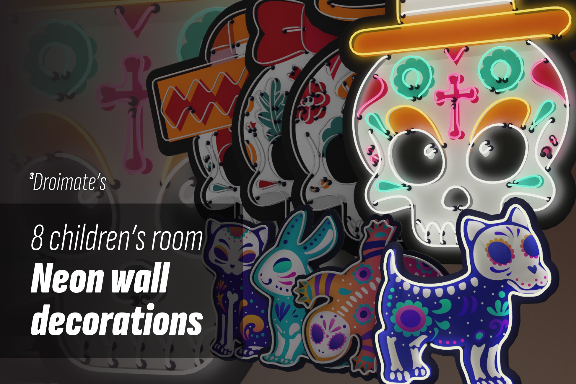 Neon wall decoration - children's room | 3D Interior | Unity Asset Store
