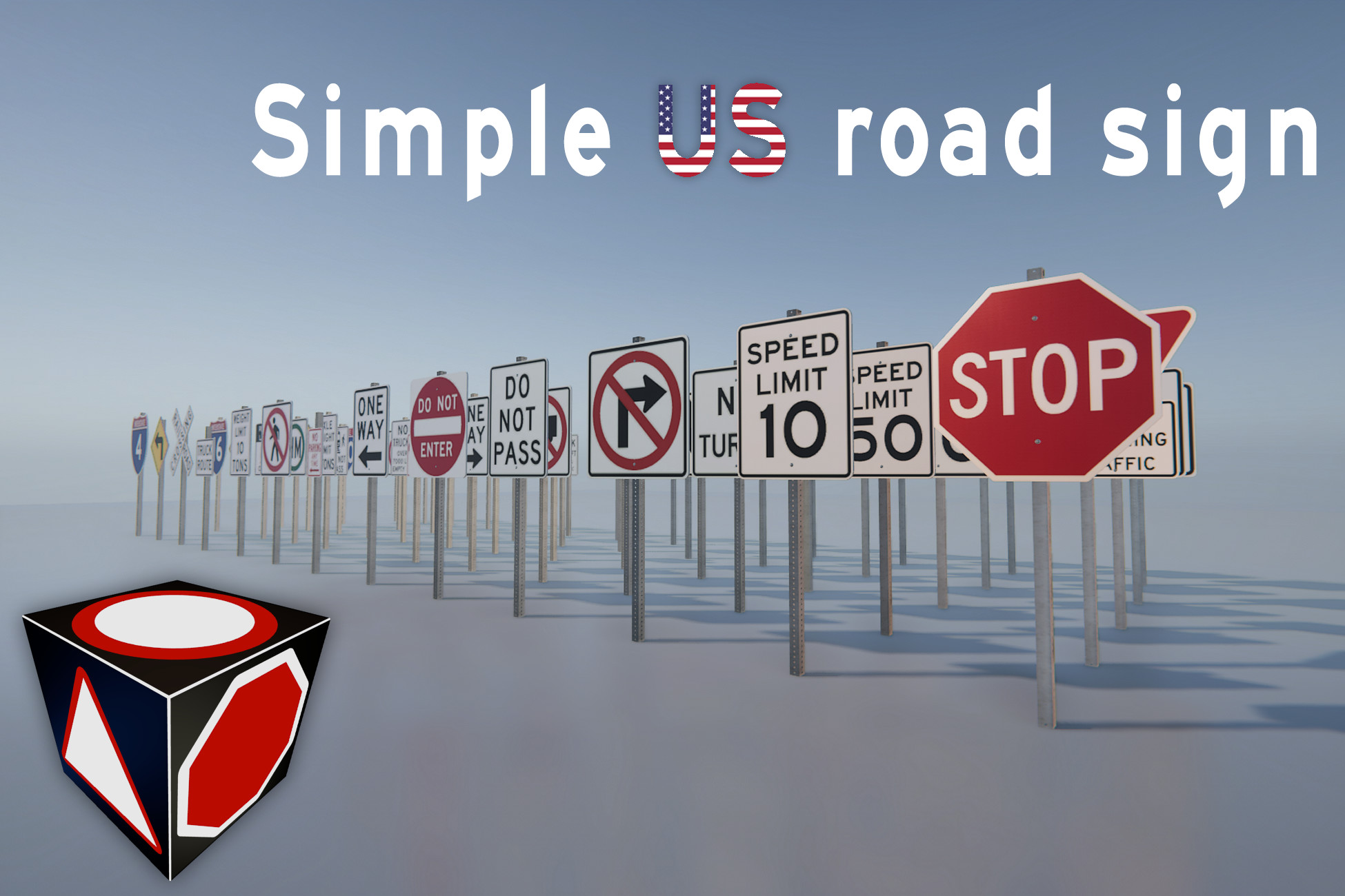 Simple Road Sign US | 3D Roadways | Unity Asset Store
